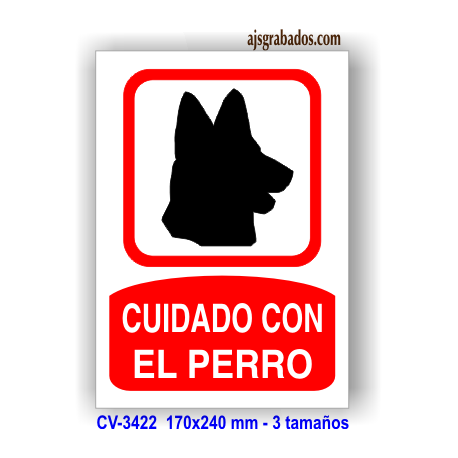 Cartel cuidado con el perro y pictograma, en placa de aluminio lacado