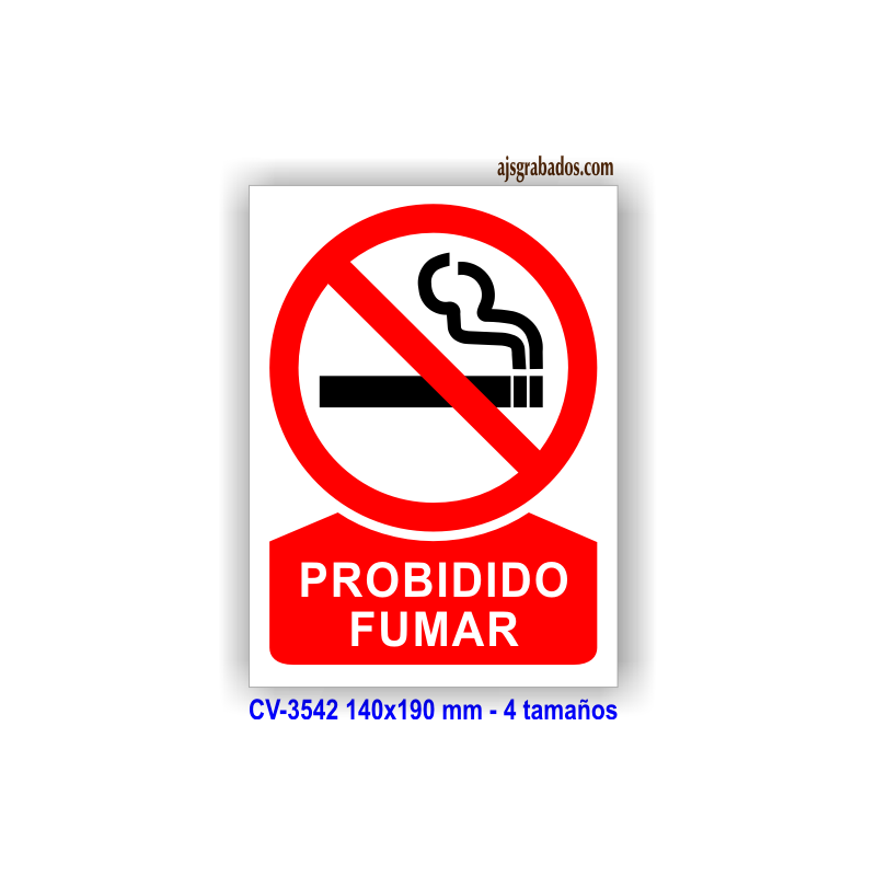 Placa prohibido fumar rótulo con pictograma aluminio lacado adhesiva