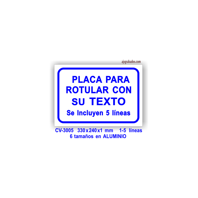 Placa rotulada para escribir su texto, en aluminio blanco lacado 2C