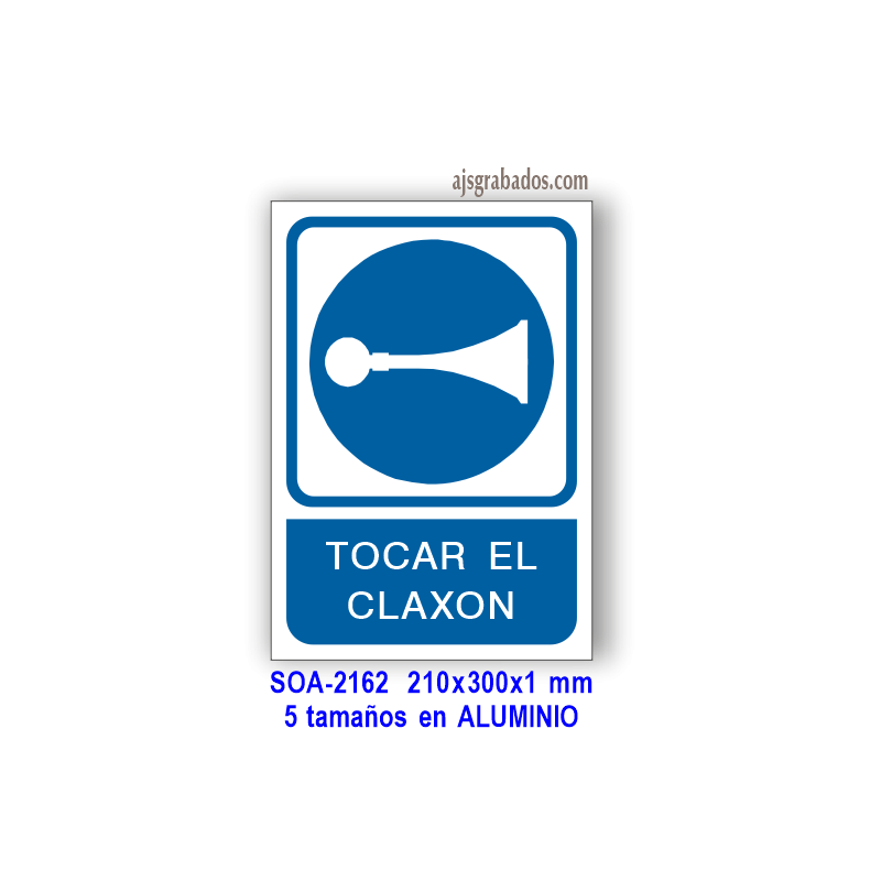 Placa señal OBLIGATORIO tocar el claxon, realizada en aluminio blanco