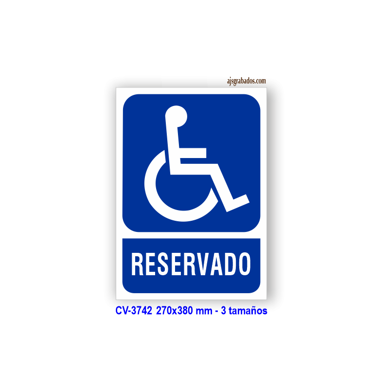 Placa señal rótulo reservado minusválidos y pictograma, en aluminio