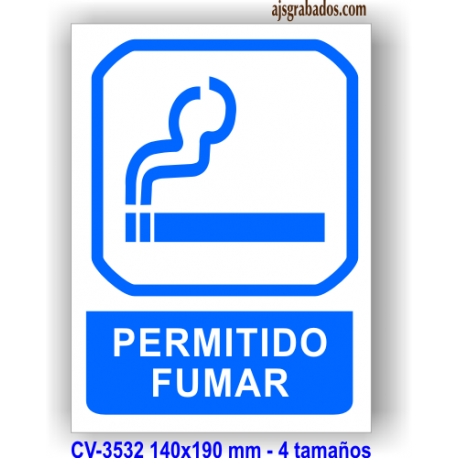 Placa con rótulo permitido fumar y pictograma, aluminio lacado blanco