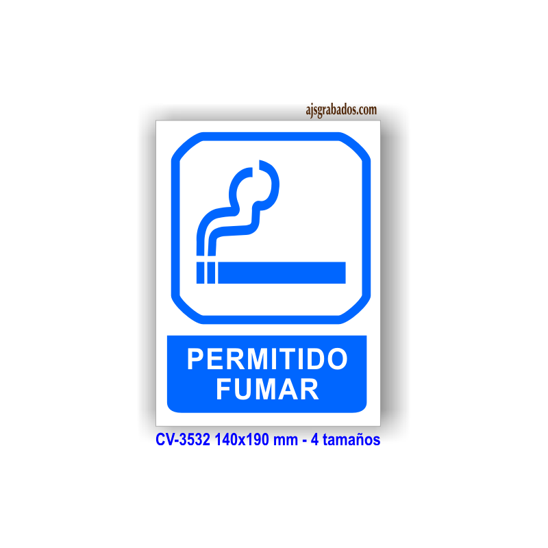 Placa con rótulo permitido fumar y pictograma, aluminio lacado blanco
