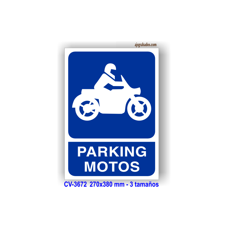 Placa rótulo con texto parking motos y pictograma, en aluminio lacado