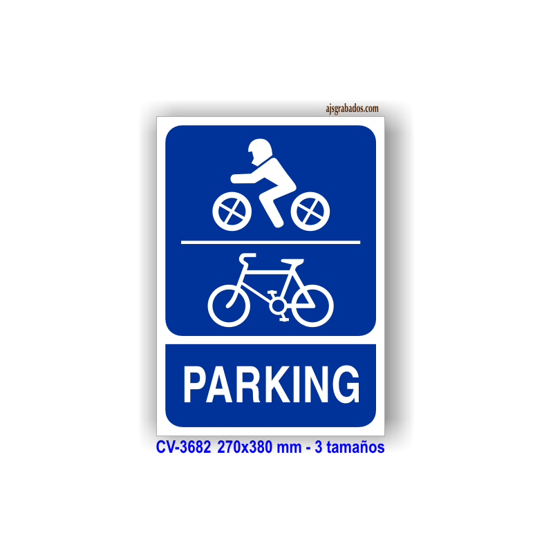 Placa rótulo texto parking motos y bicicletas con pictograma, aluminio