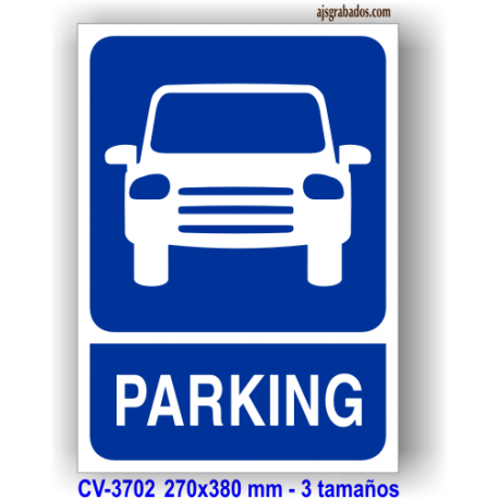 Placa con rótulo parking y pictograma vehículos, realizada en aluminio