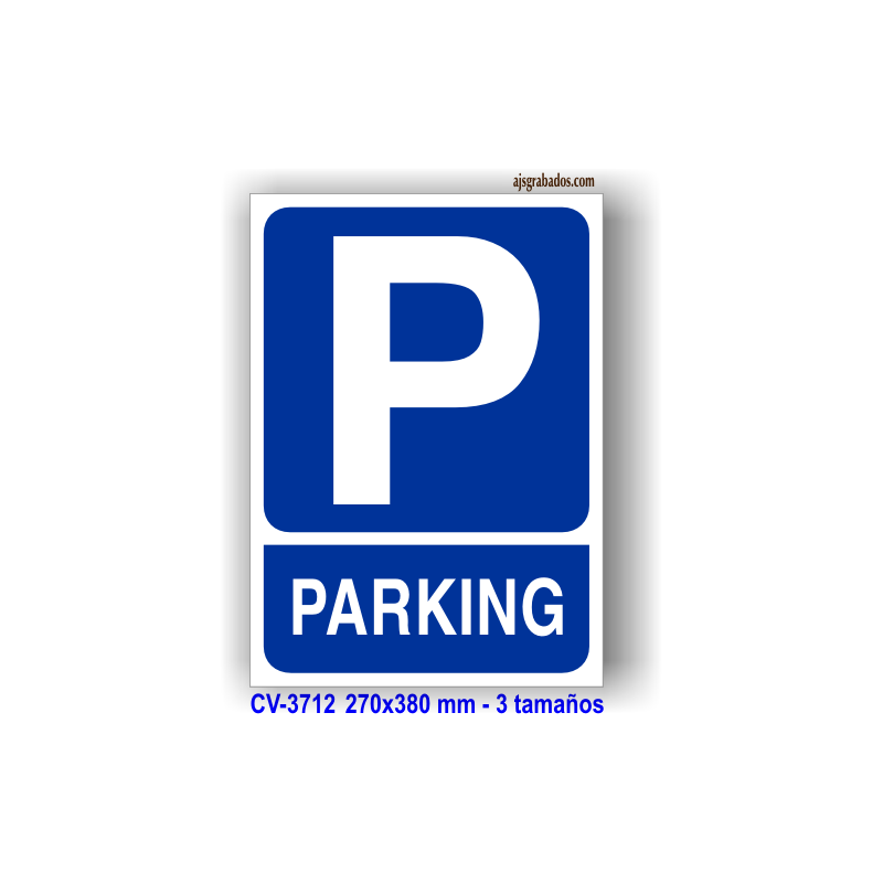 Placa con rótulo parking y pictograma, realizada en aluminio lacado